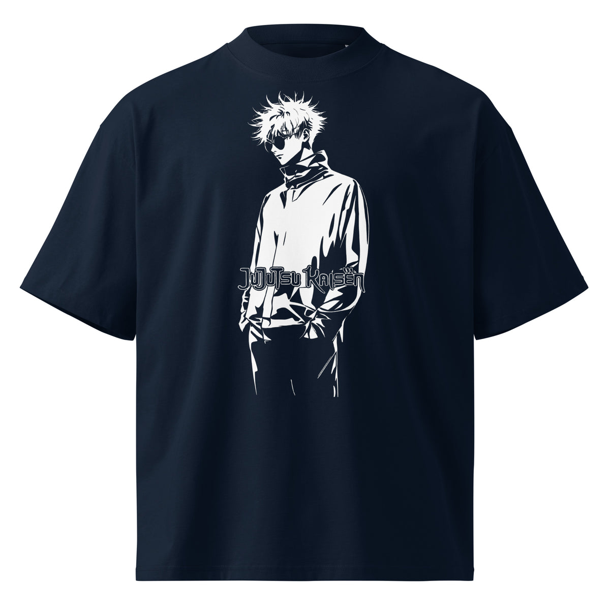 Gojo Satoru Line Art Organic High Neck Tee | Oversized Mock Neck JJK S ...